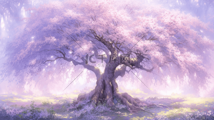 森林里紫色藤蔓大树12插画图片-千库网