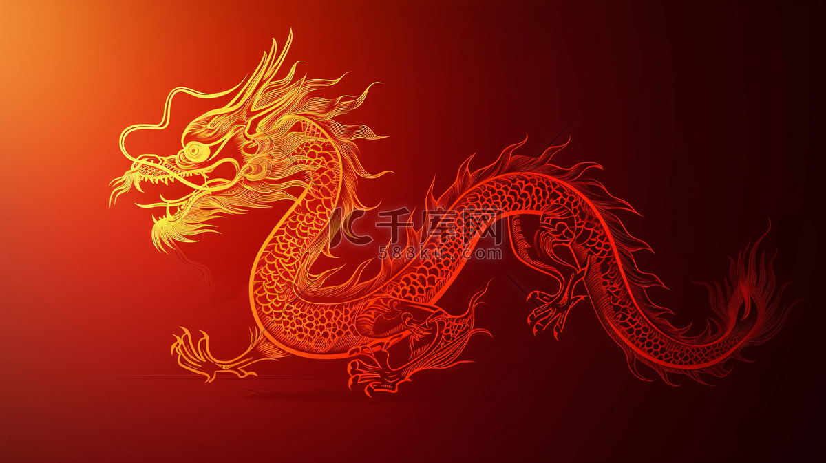 金色巨龙背景12插画图片-千库网