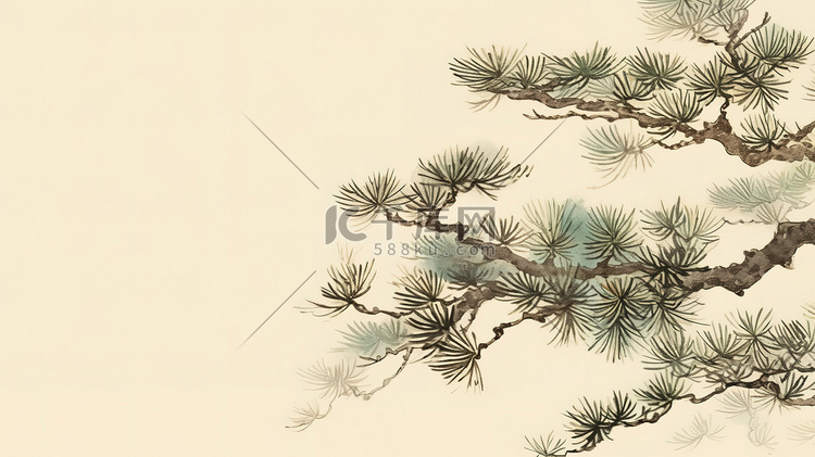 松树迎客松古代绘画插画图片-千库网