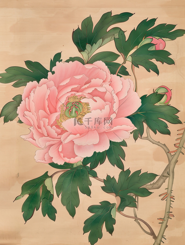 牡丹画中国古代风格素材插画图片-千库网