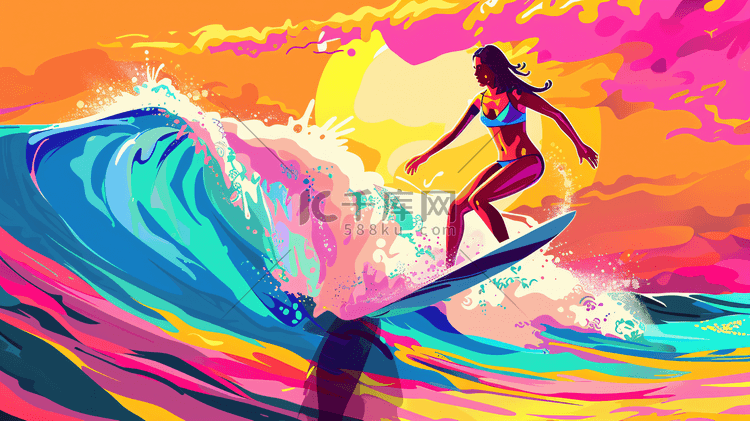 正在冲浪的女性14插画图片-千库网
