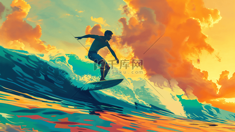 正在冲浪的男性26插画图片-千库网