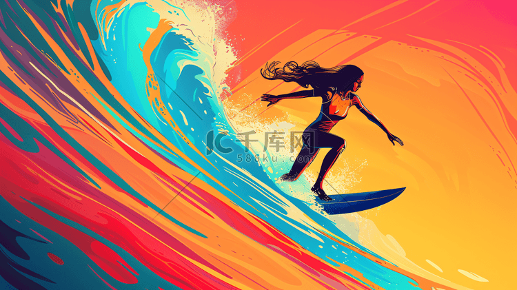 正在冲浪的女性9插画图片-千库网