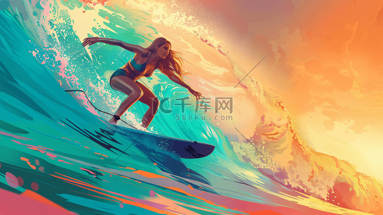 正在冲浪的女性13插画图片-千库网