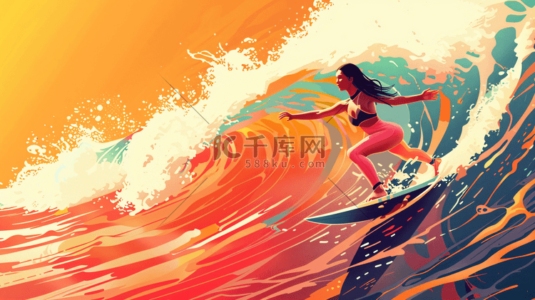 正在冲浪的女性10插画图片-千库网