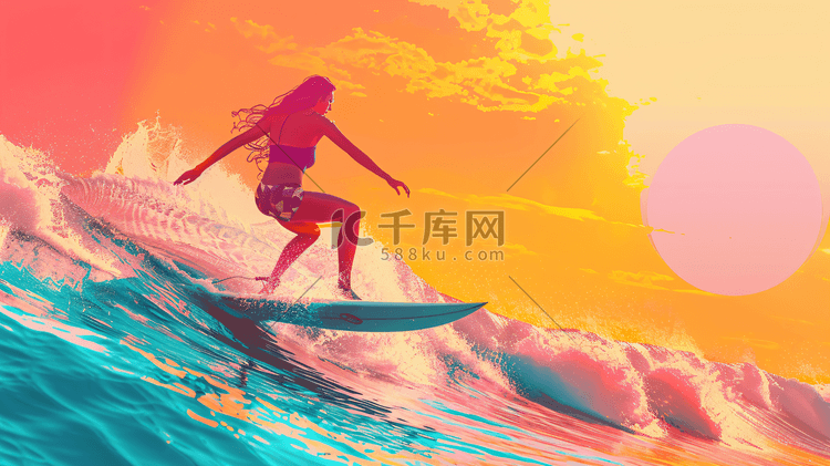 正在冲浪的女性5插画图片-千库网