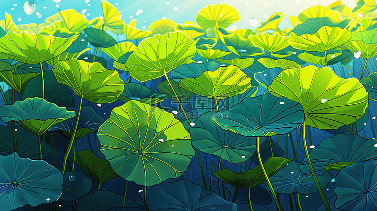 夏季荷塘荷花荷叶18插画图片-千库网