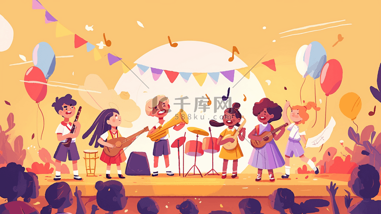 简约绘画舞台演唱会歌唱的插画图片-千库网