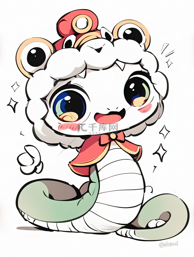 萌系蛇年小可爱庆祝新年插画图片-千库网