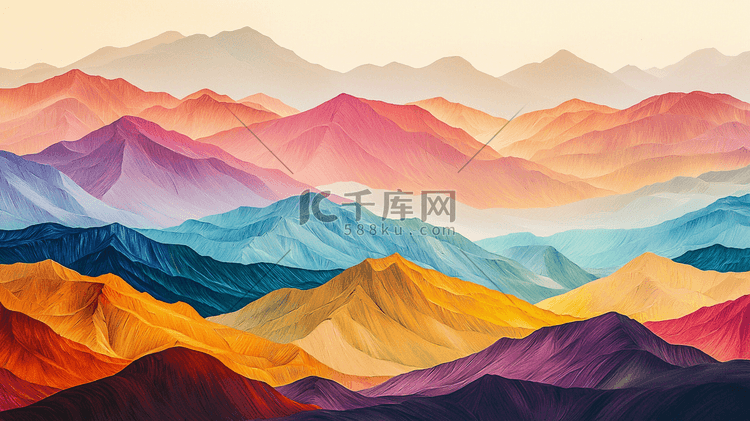 彩色起伏群山手绘插画图片-千库网