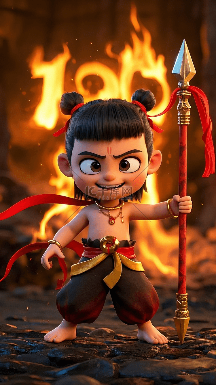 哪吒卡通人物背景插画图片-千库网