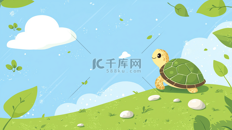 清新手绘卡通小乌龟插画图片-千库网