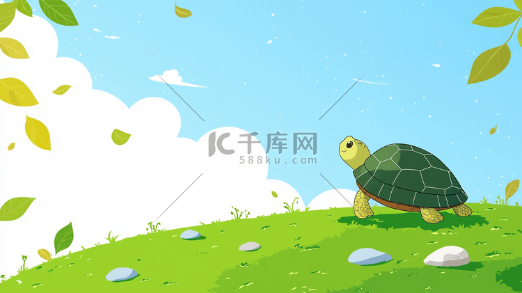 手绘清新卡通小乌龟插画图片-千库网