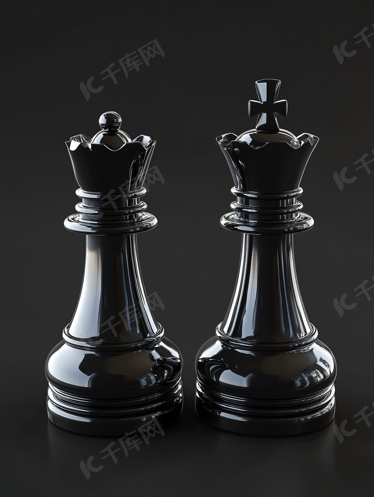 3d渲染黑色国王和王后国际象棋在黑色背景图片免费下载-千库网