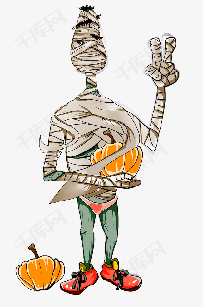 万圣节木乃伊手绘插画素材图片免费下载-千库网