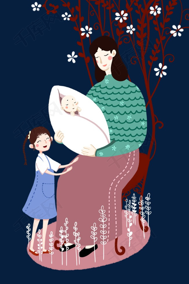 母婴温馨亲子主题插画素材图片免费下载-千库网