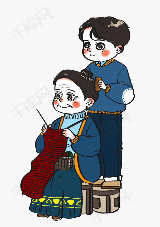 冬季祖孙温馨相处卡通人物场景素材图片免费下载-千库网