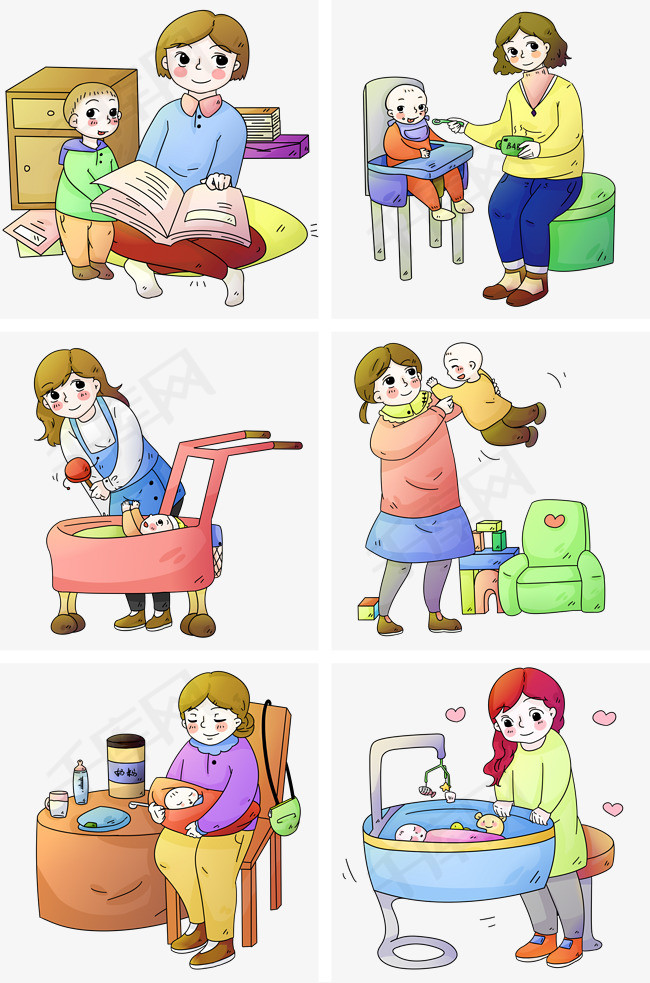 手绘母婴合集插画素材图片免费下载-千库网
