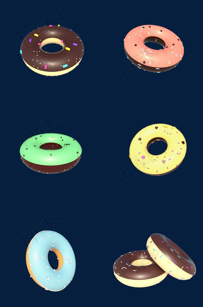 C4D立体卡通马卡龙甜甜圈合集素材图片免费下载-千库网