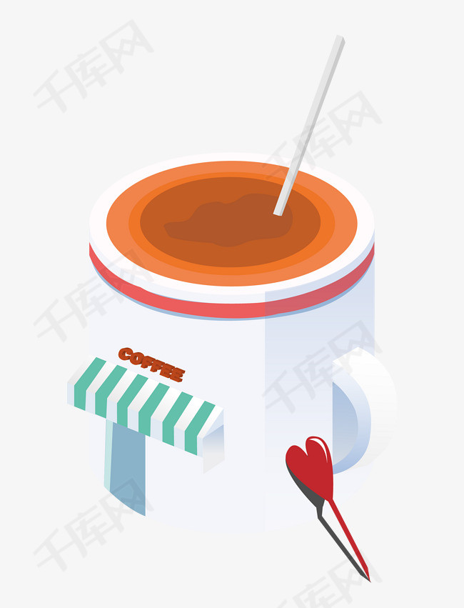 手绘2.5D咖啡杯插画素材图片免费下载-千库网
