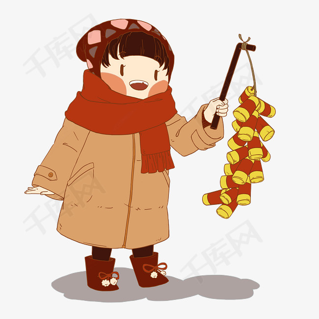 手拿鞭炮的小女孩插画素材图片免费下载 千库网