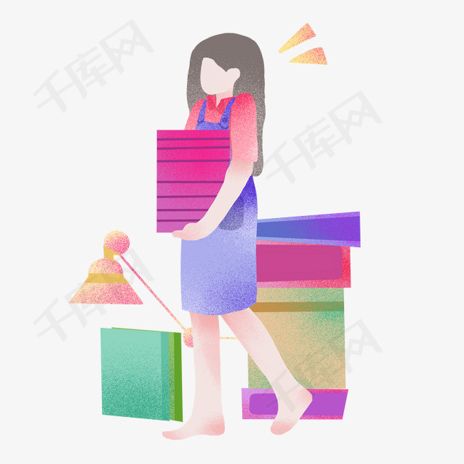 抱着文件的女孩插画素材图片免费下载-千库网
