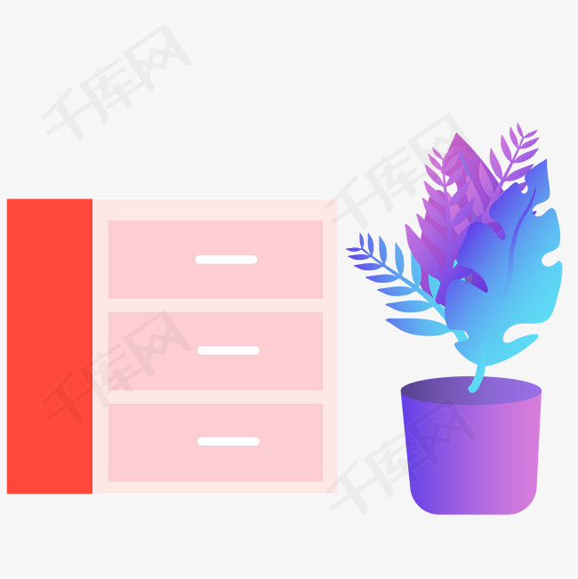 花盆装饰的卡通柜子素材图片免费下载-千库网