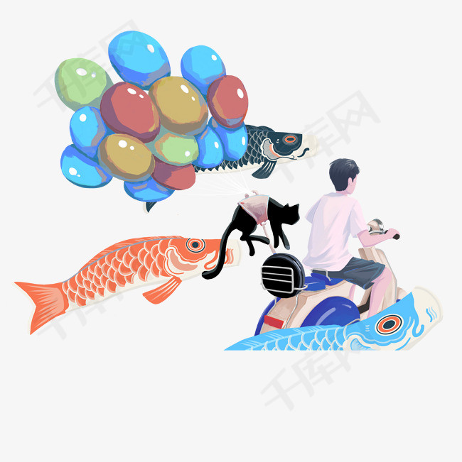 治愈系骑车带着猫去秋游的少年素材图片免费下载-千库网