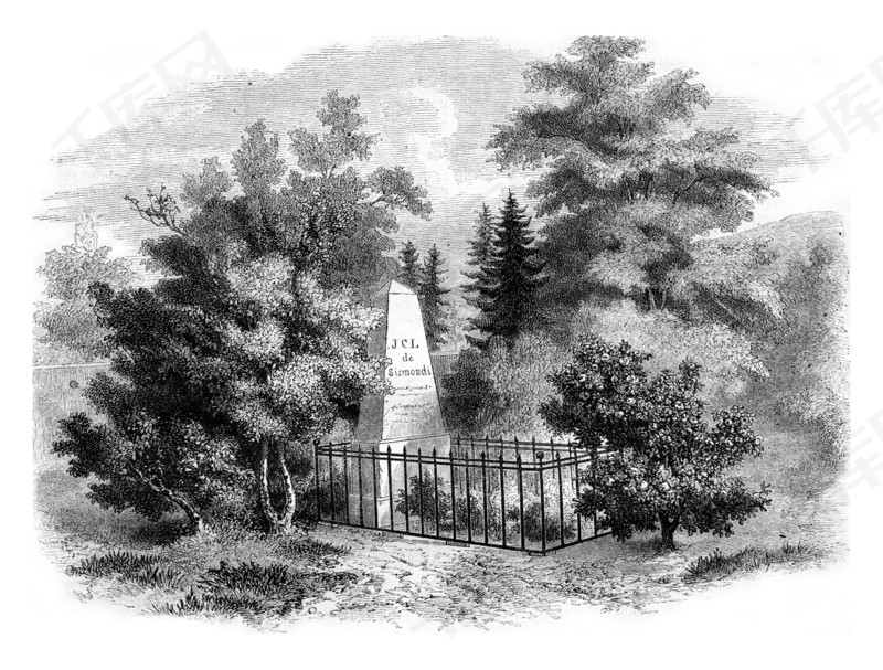 西斯蒙第 (Sismondi) 墓在日内瓦附近的 Chenes 墓地，年份在高清摄影大图-千库网