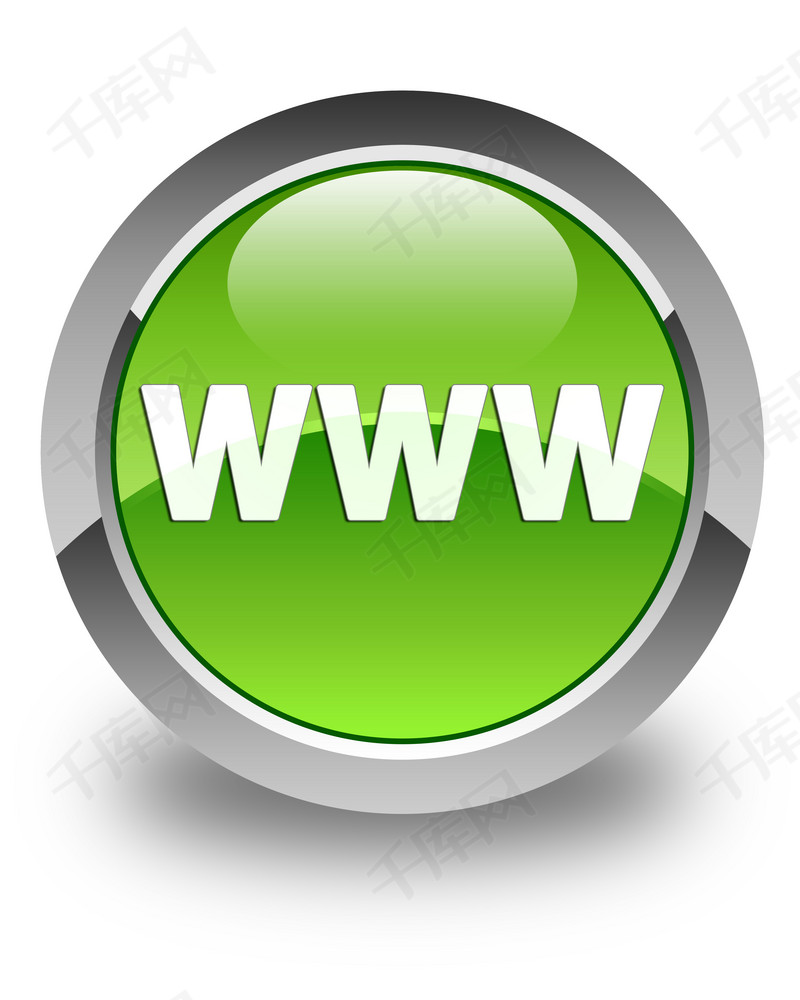 WWW 有光泽的绿色圆形按钮高清摄影大图-千库网