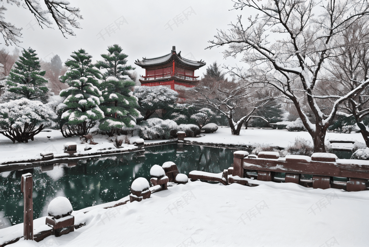 冬季庭院里的积雪摄影图5高清摄影大图-千库网