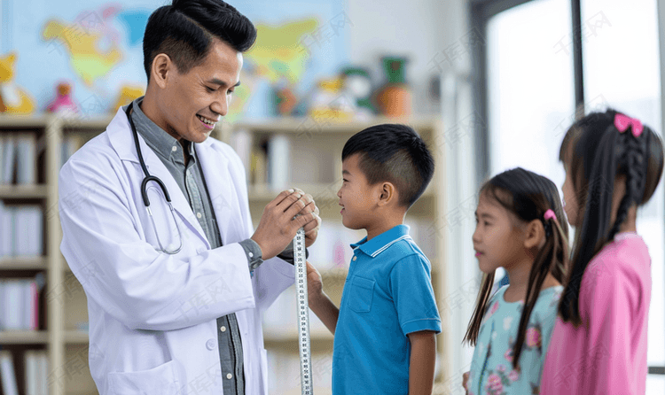 医生体检帮孩子量身高高清摄影大图-千库网