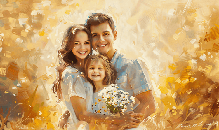 儿童绘画全家福高清摄影大图-千库网