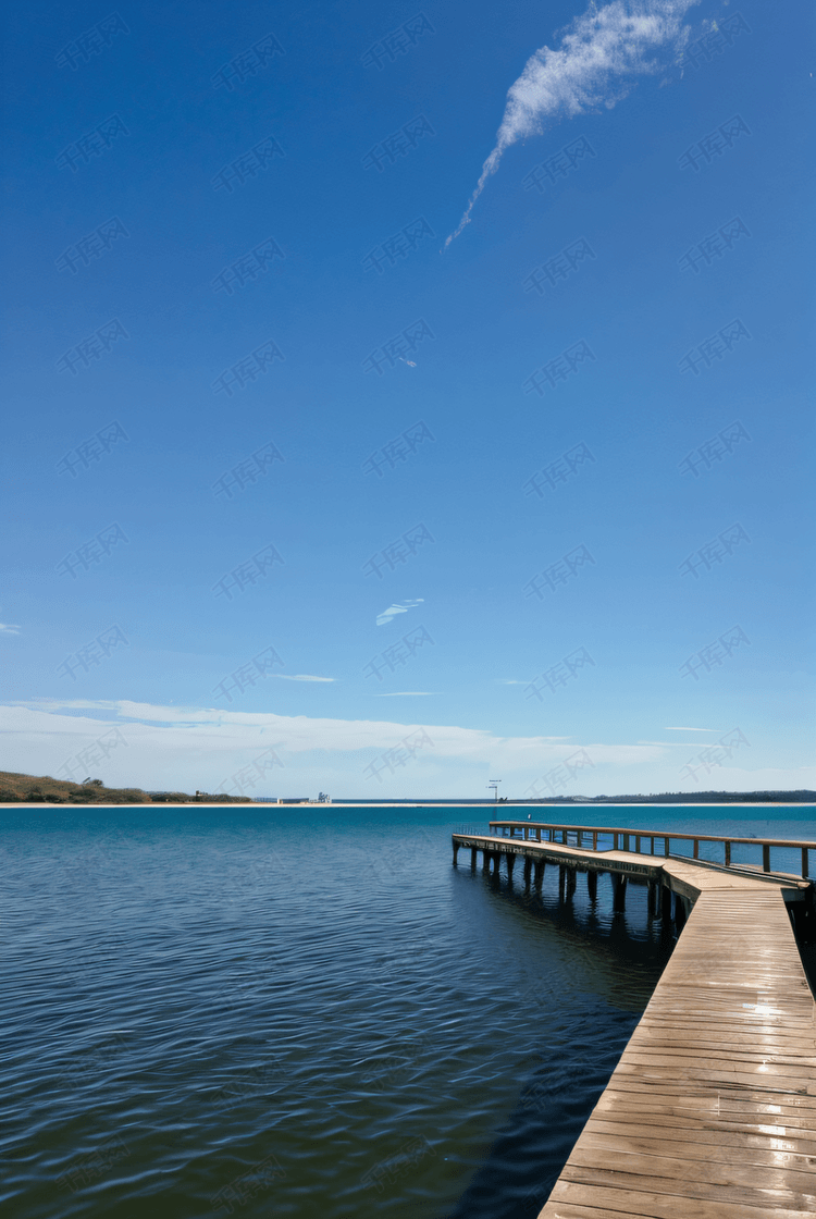 蓝天白云海边码头风景图1摄影图高清摄影大图-千库网