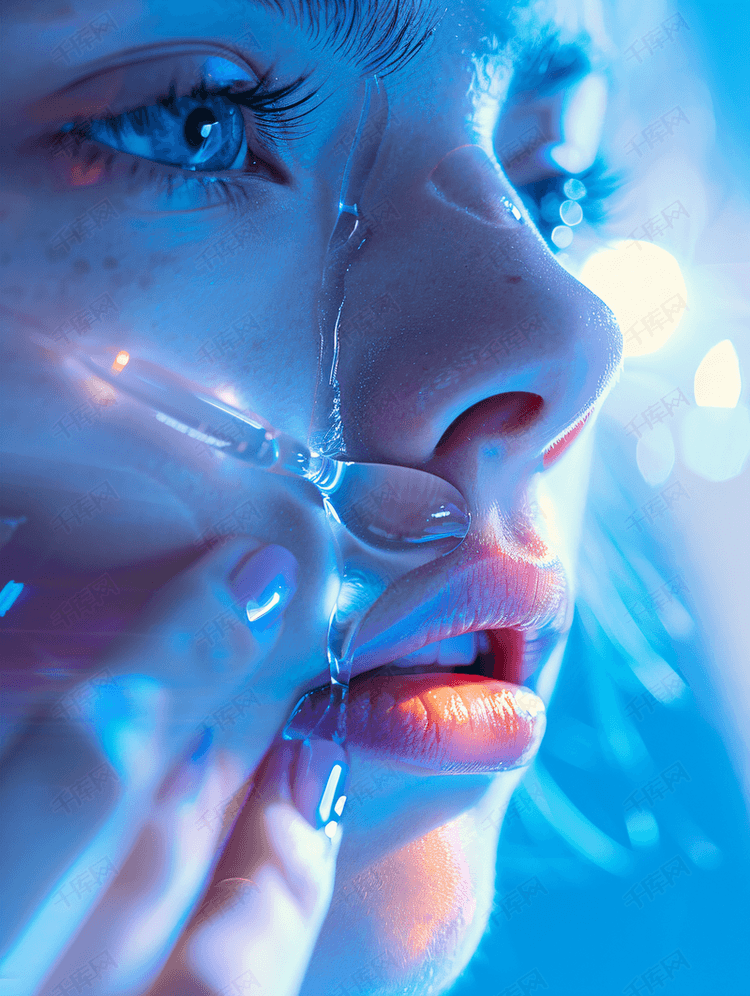 滴眼药水的女性高清摄影大图-千库网