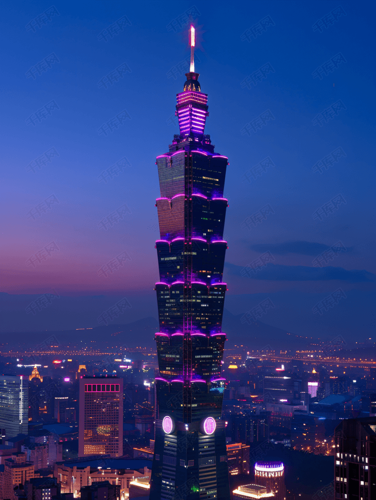 中国台湾省台北101大楼夜景高清摄影大图-千库网