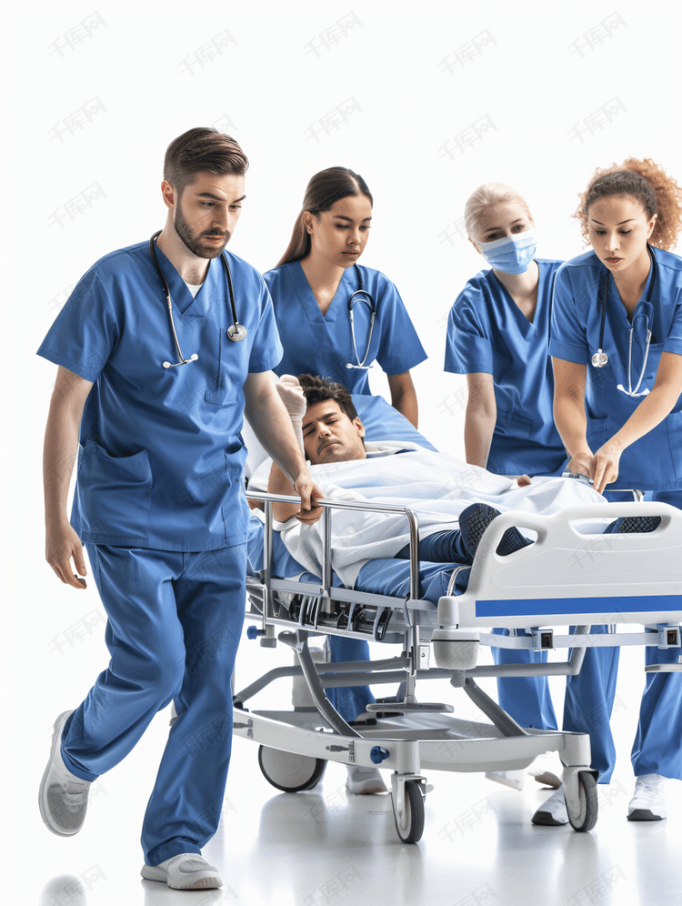 医生护士急救病人推病床高清摄影大图-千库网
