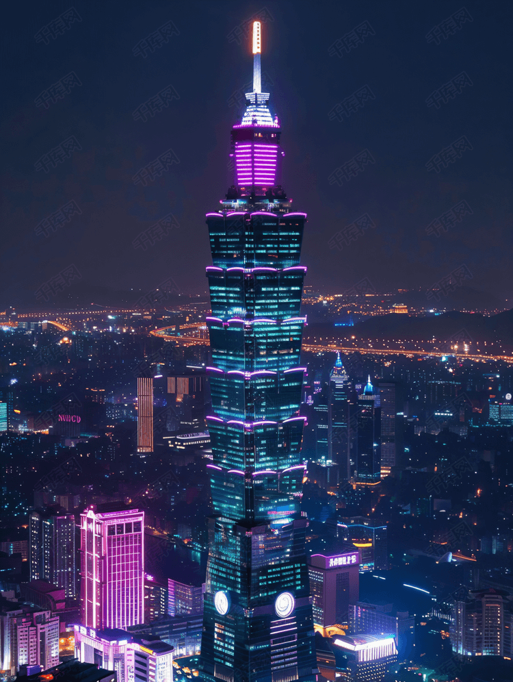 中国台湾省台北101大楼夜景高清摄影大图-千库网