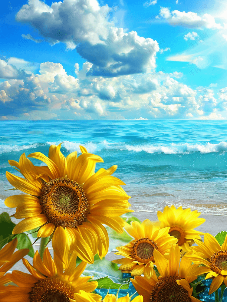 向日葵花海风景高清摄影大图-千库网