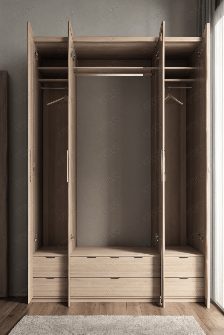 简约风卧室衣柜设计效果图摄影图高清摄影大图-千库网