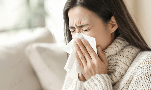 生病流感女人得了感冒打喷嚏高清摄影大图-千库网