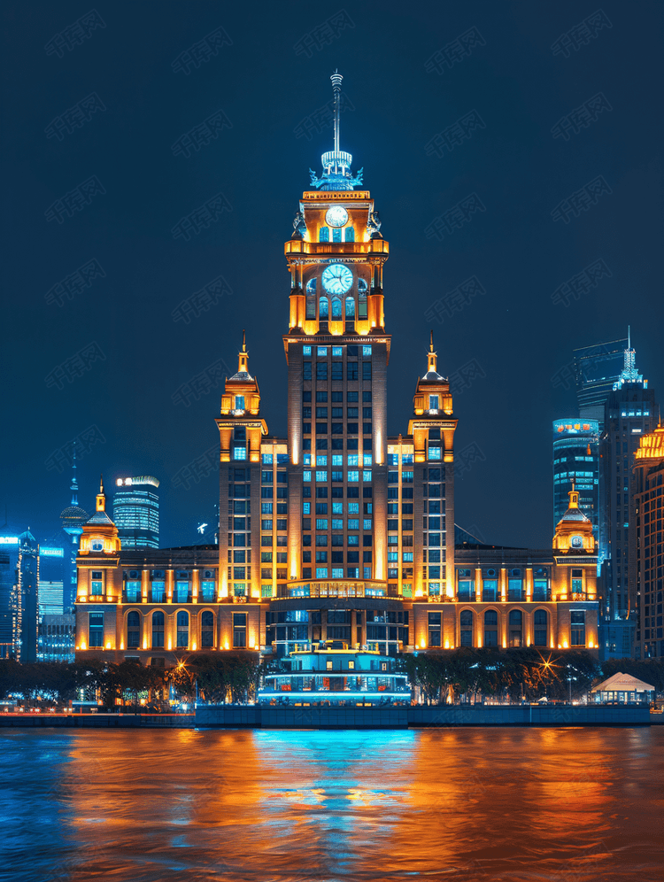 上海陆家嘴金融外滩夜景高清摄影大图-千库网