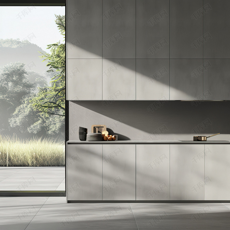 灰色墙壁的橱柜家居设计照片高清摄影大图-千库网