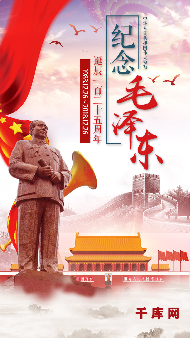 纪念毛泽东诞辰125周年海报模板下载-千库网