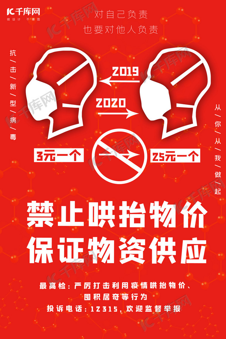 禁止哄抬物价口罩红色大气海报海报模板下载-千库网