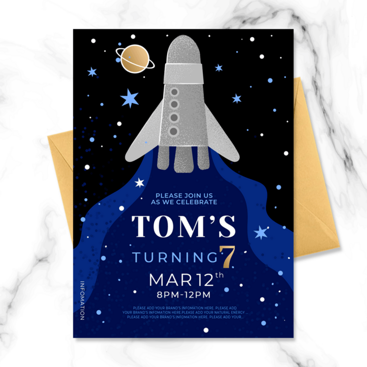 火箭太空主题生日聚会邀请函海报模板下载-千库网