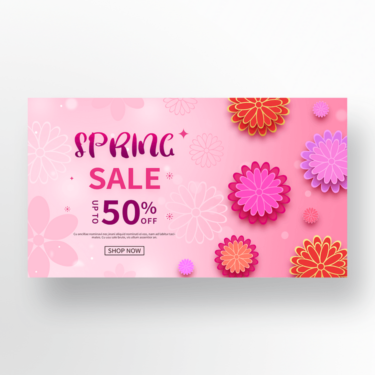 粉色立体花朵春季促销横幅海报模板下载-千库网