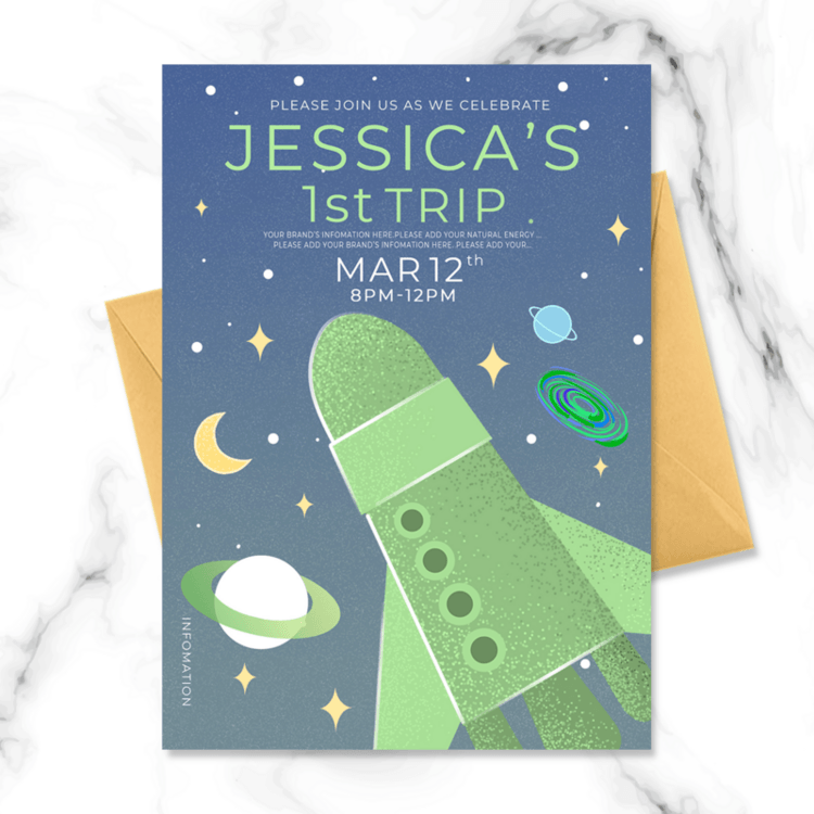 绿色火箭太空生日聚会邀请函海报模板下载-千库网