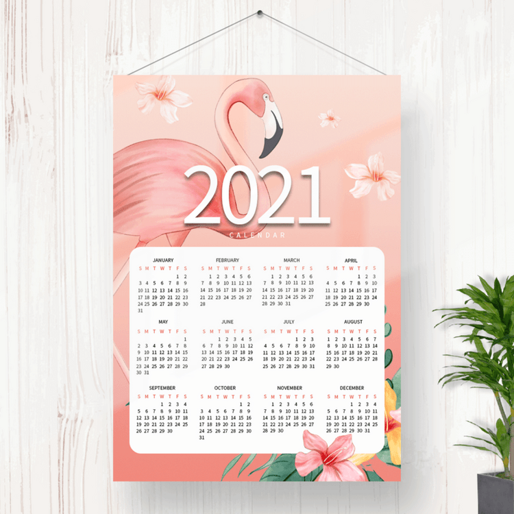 粉色2021火烈鸟年历设计海报模板下载-千库网