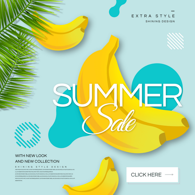 简约现代时尚风格香蕉水果宣传促销网页sns海报模板下载-千库网